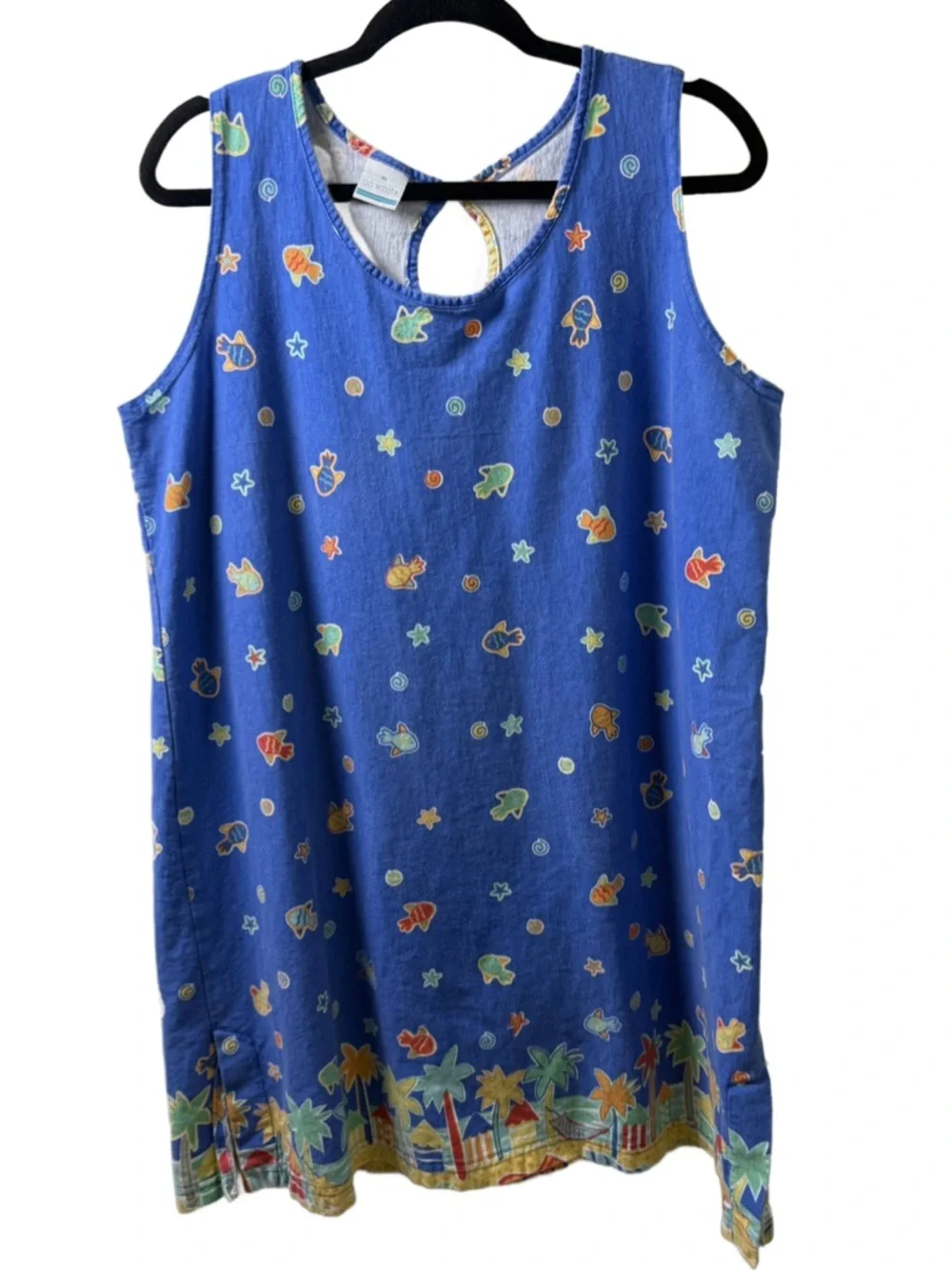 Vintage | Dresses | Vintage Blue Sleeveless Midi Dress With Tropical ...